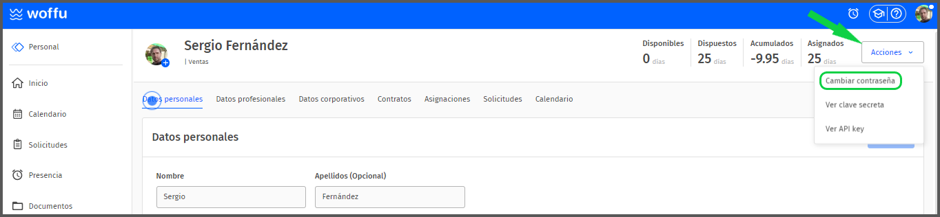 Cómo cambio o modifico mi contraseña en Woffu