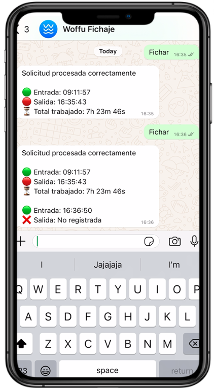 App de Woffu para fichar a través de WhatsApp