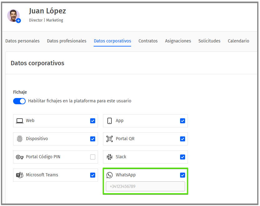 App de Woffu para fichar a través de WhatsApp